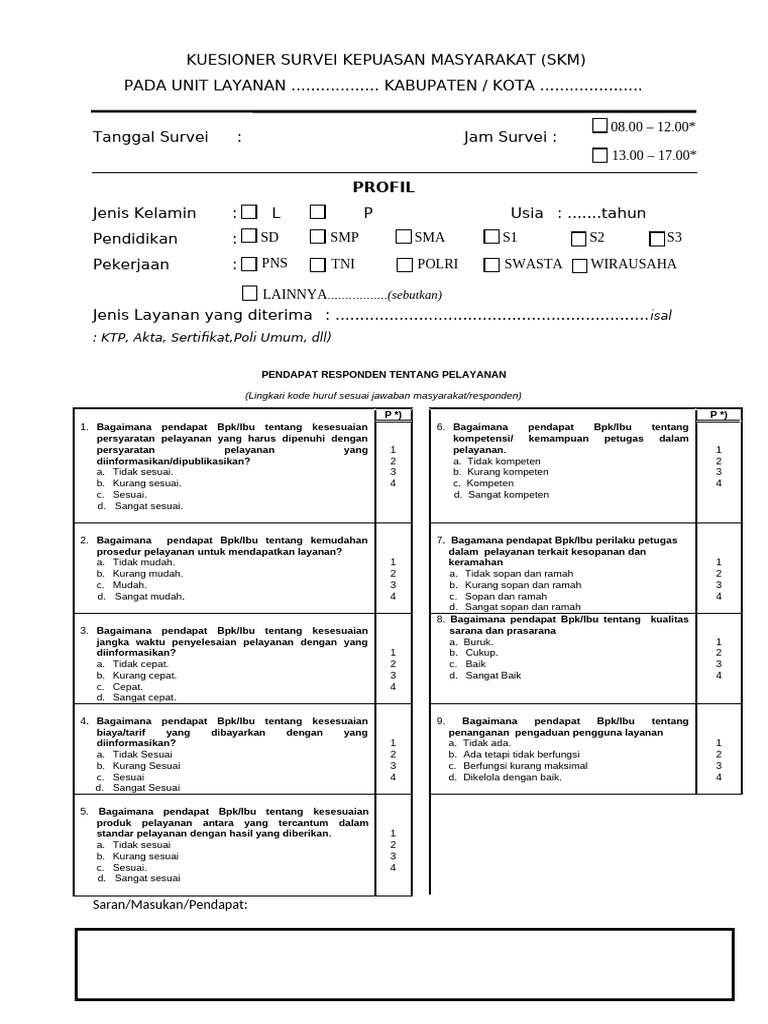 Contoh Kuisioner SKM | PDF