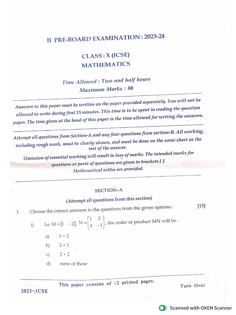 X Maths II Pre-Borad 2023-24 | PDF