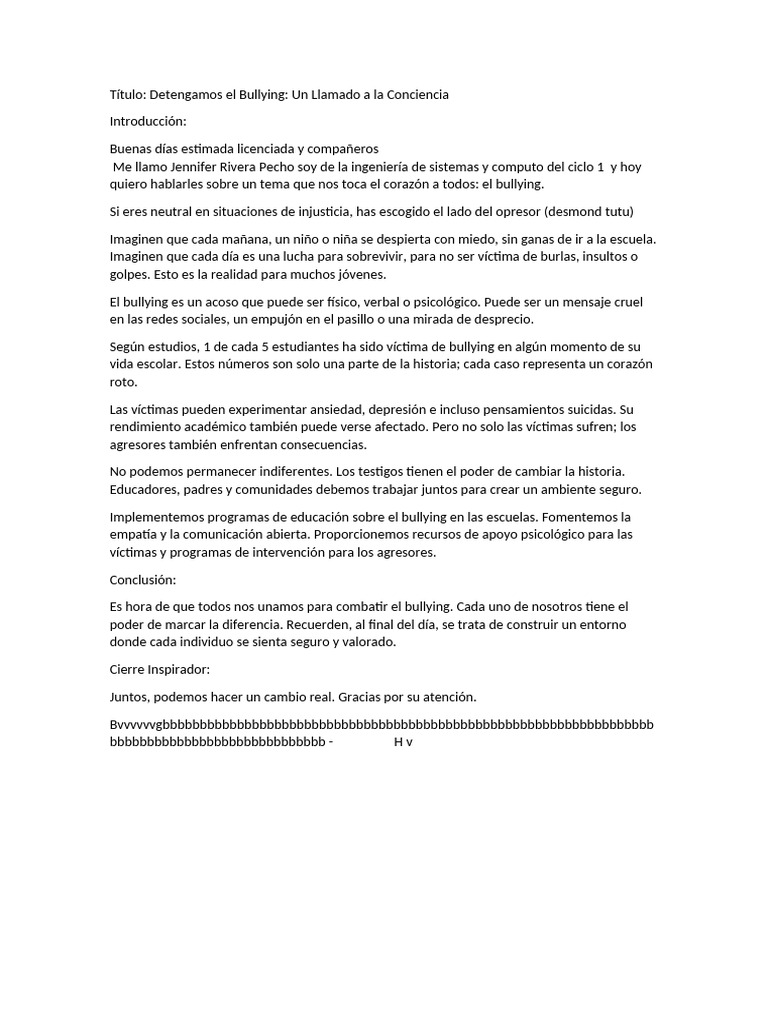 Discurso Bulling Rpj | PDF