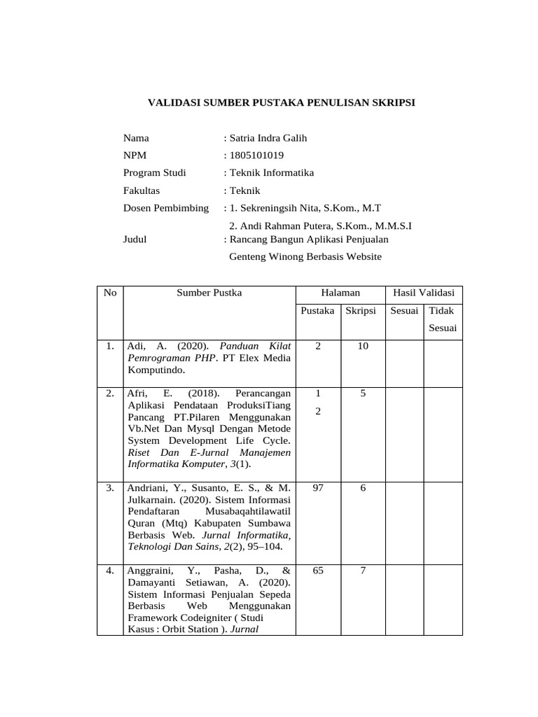VALIDASI SUMBER PUSTAKA PENULISAN SKRIPSI | PDF