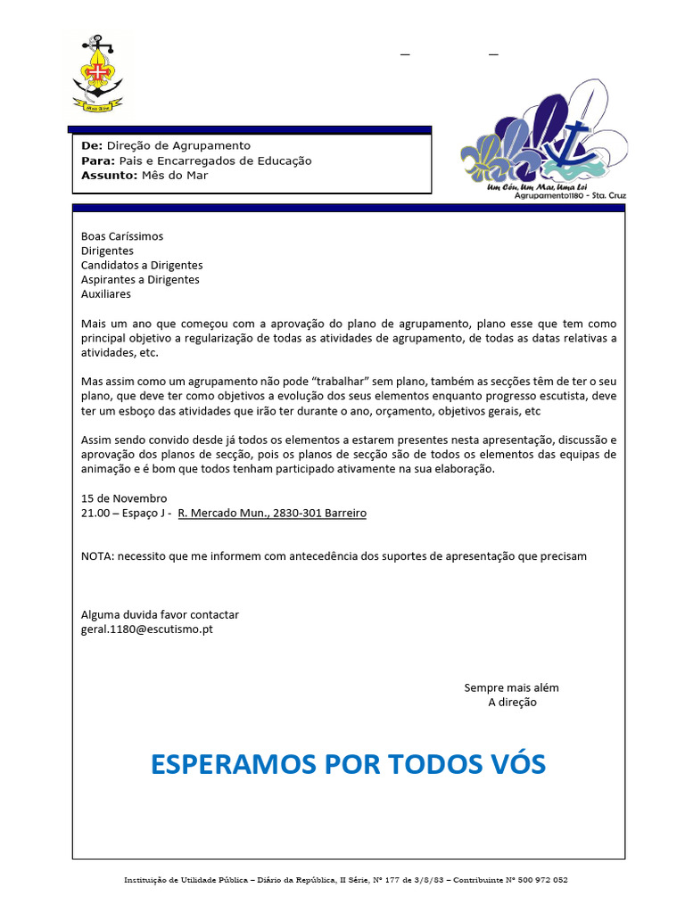 Nota Interna Apresentação Planos Secção | PDF