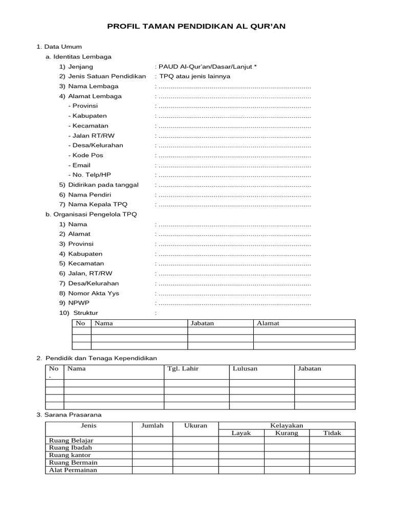 FORMAT PROFIL LEMBAGA LPQ | PDF