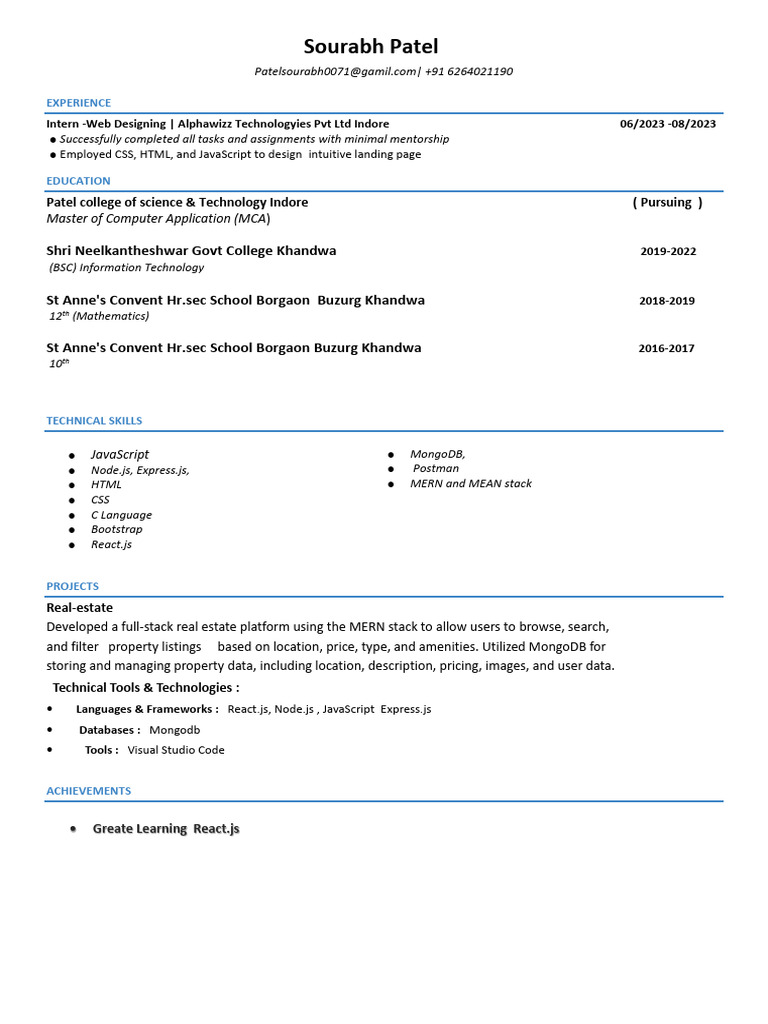 Aspiring Web Developer Profile | PDF