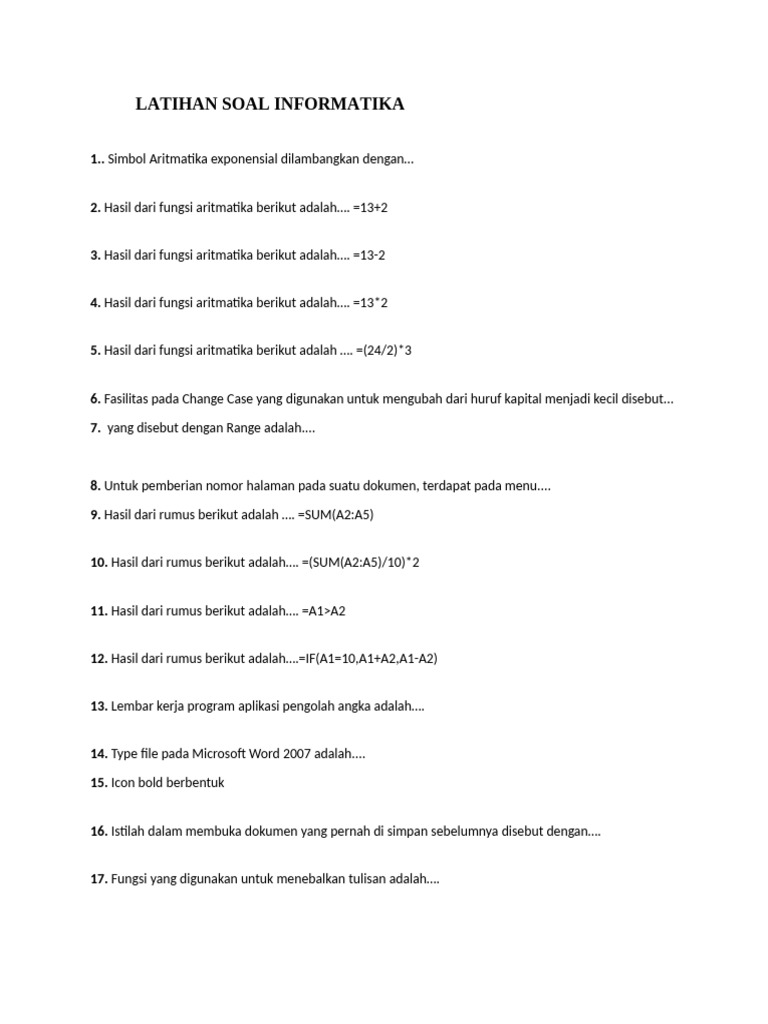 LATIHAN SOAL INFORMATIKA | PDF