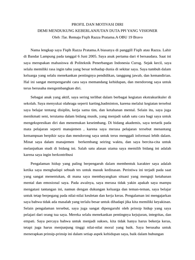 Profil dan Motivasi Diri Fiqih Razza | PDF
