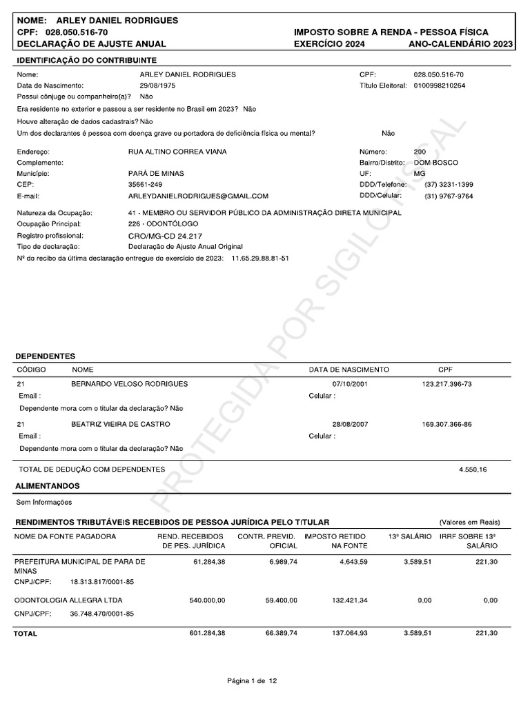 DECLARAÇAO IRPF ARLEY | PDF