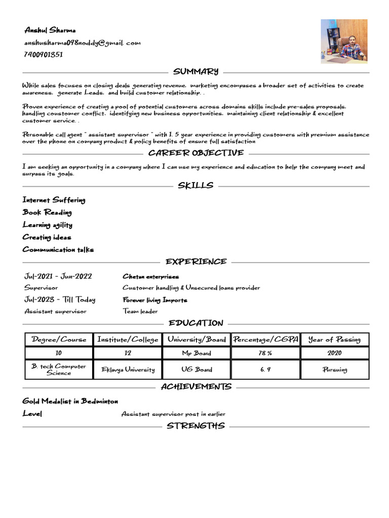 Resume Anshul Sharma Format3 | PDF | Cognition