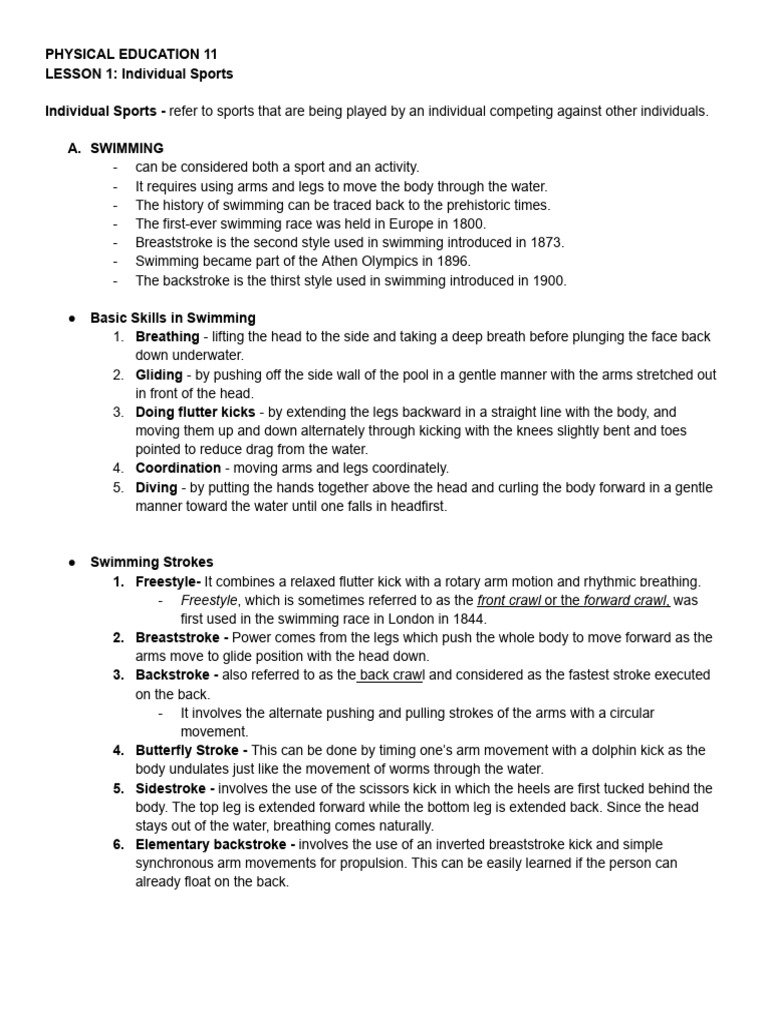 PHYSICAL EDUCATION 11 | PDF | Track And Field | Swimming