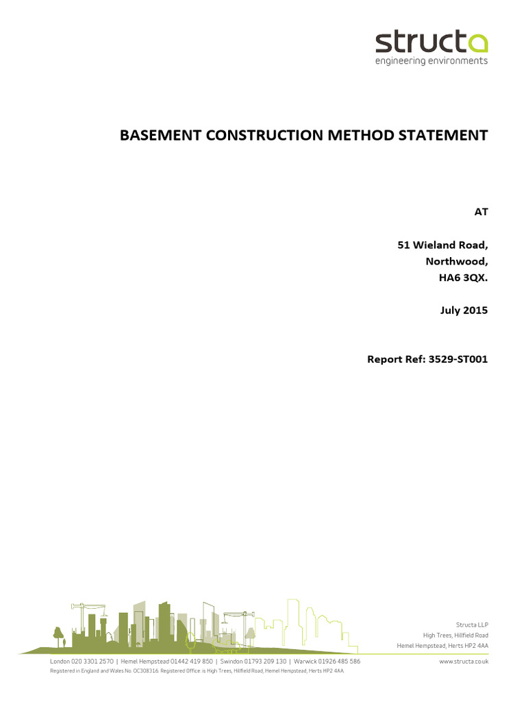 Basement Construction Method Statement | PDF | Deep Foundation | Structural Engineering