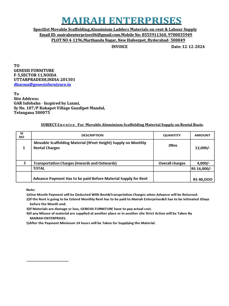 Invoice To Genesis Furniture | PDF