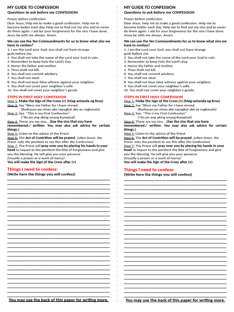 My Guide To First Confession | PDF | Confession (Religion) | Penance