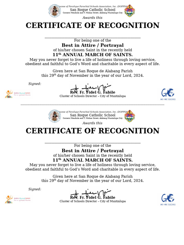 March of Saints Certificate s2024 | PDF