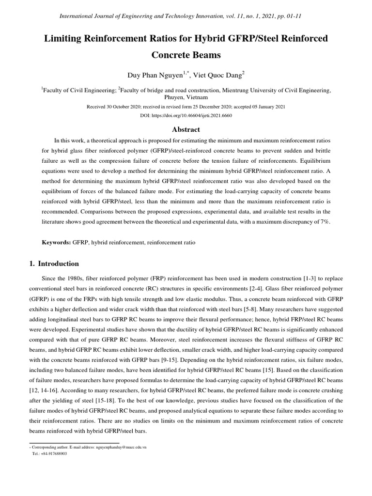 Limiting Reinforcement Ratios For Hybrid GFRPSteel Reinforced Concrete ...