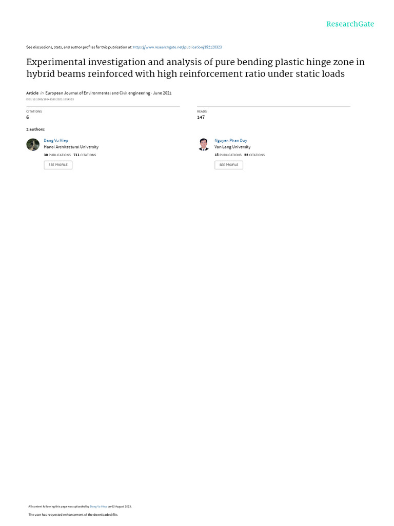Experimental Investigation and Analysis of Pure Bending Plastic Hinge ...