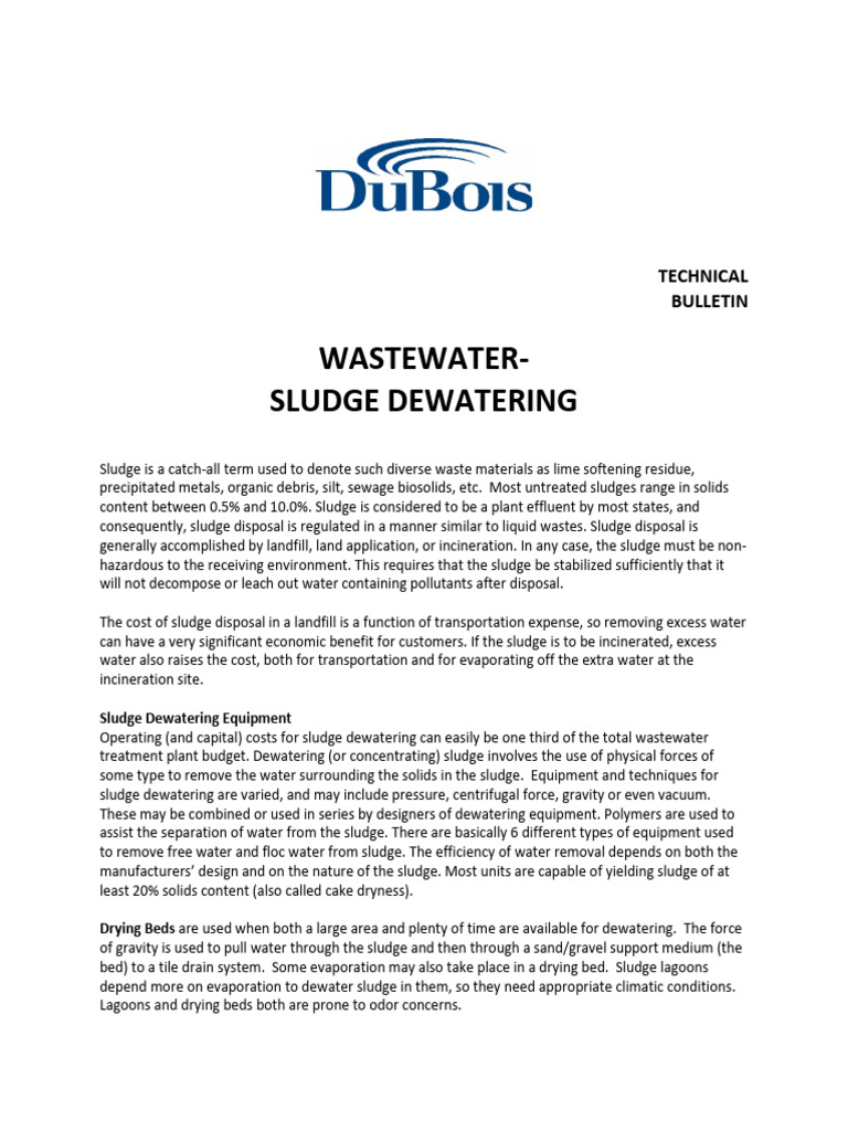 Technical Bulletin Sludge Dewatering | PDF | Sewage Treatment | Filtration