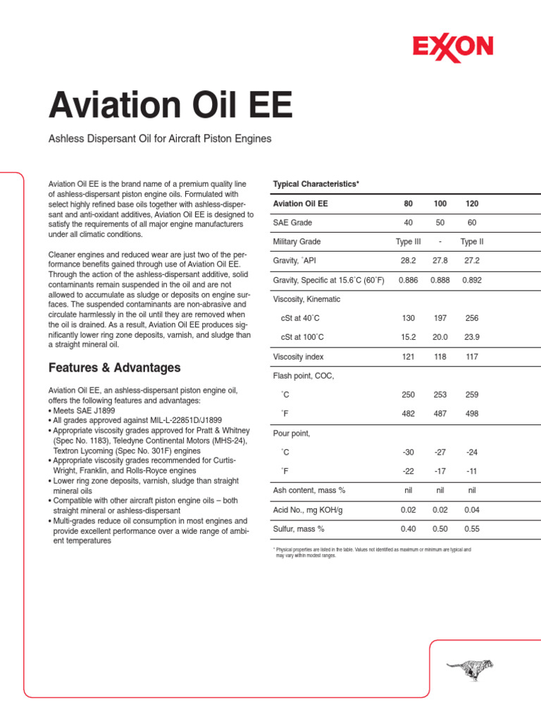 Exxon Aviation Oil Ee 100 | PDF | Motor Oil | Chemical Substances