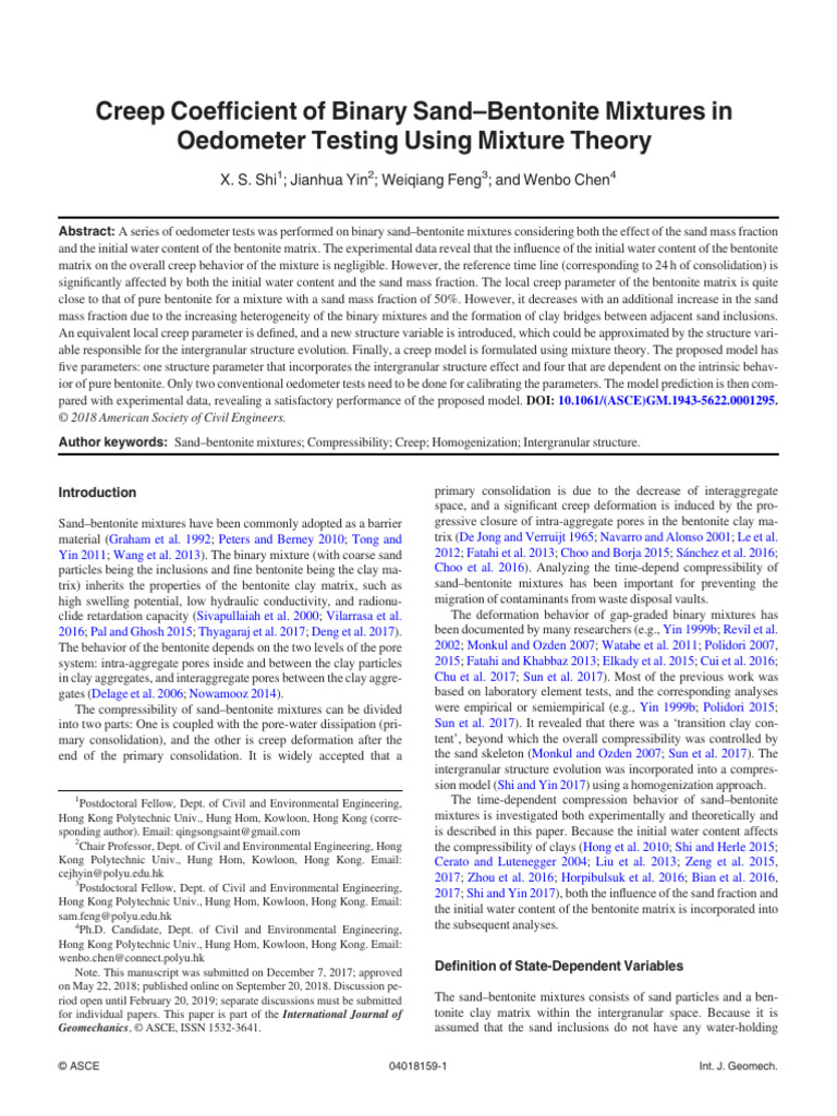 shi2018. Creep Coefficient of Binary Sand-Bentonite Mixtures in ...