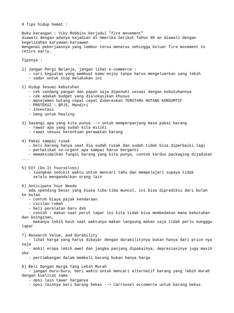 9 Tips hidup hemat (Frugal Living) | PDF