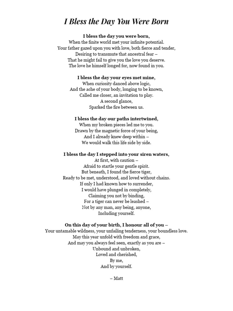 I Bless The Day You Were Born Poem | PDF