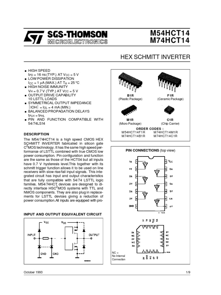 74 HCT 14 | PDF | Cmos | Digital Electronics