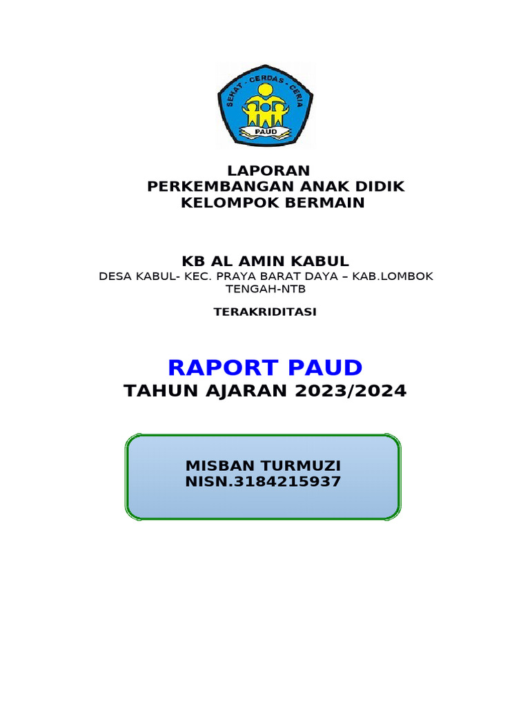 C.20 Contoh Raport Paud Terbaru TK KB Tpa | PDF