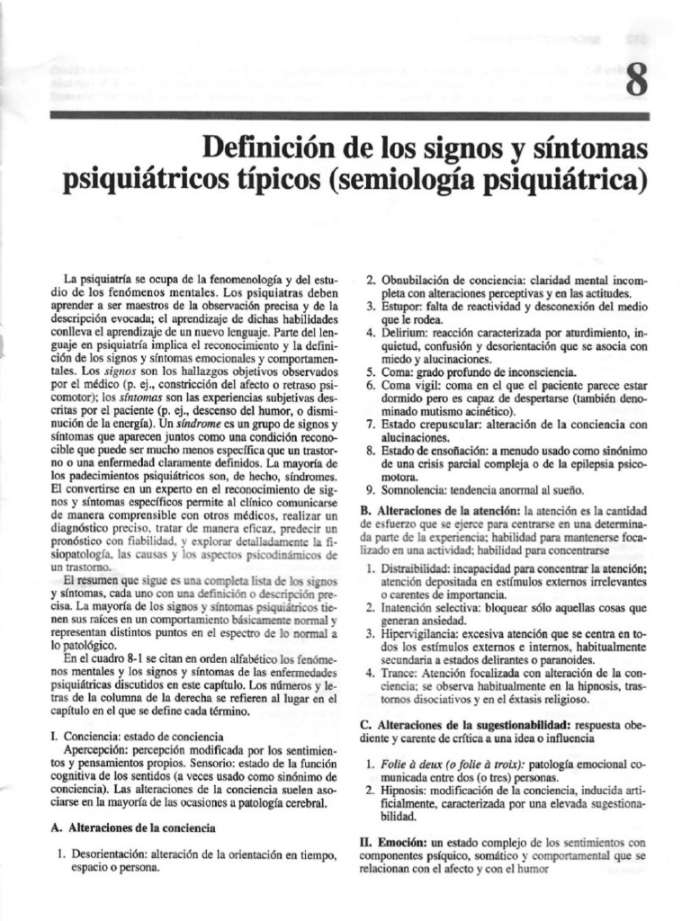 Clase 3 y 4 - Definicion de Los Signos y Sintomas Psiquiatricos Tipicos - Kaplan 2 | PDF