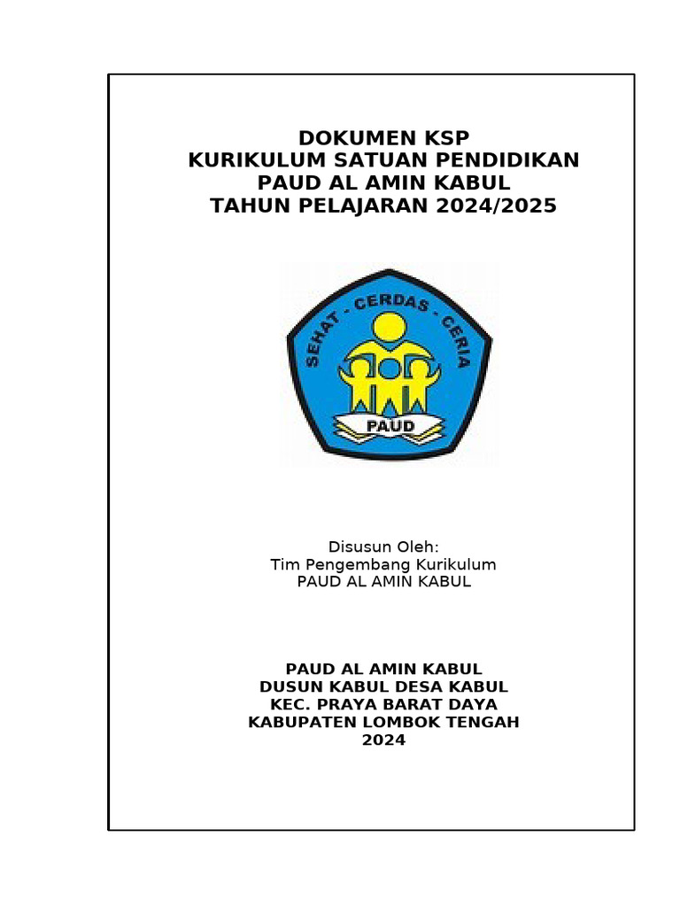 Contoh Cover KSP PAUD Al Amin 2024 | PDF