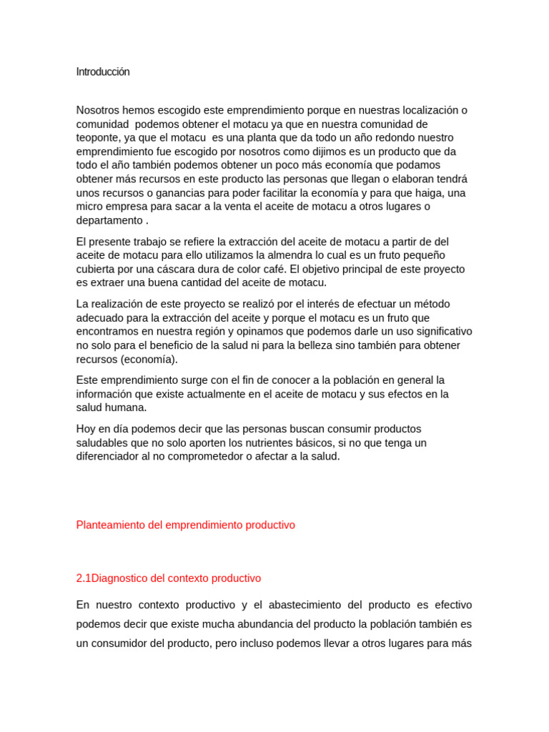 Aceite de Motacu Proyecto 2024.1 | PDF | Petróleo | Mercado (economía)