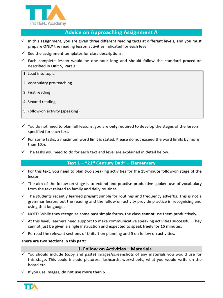 Advice On Approaching Assignment A | PDF | Vocabulary | Reading ...