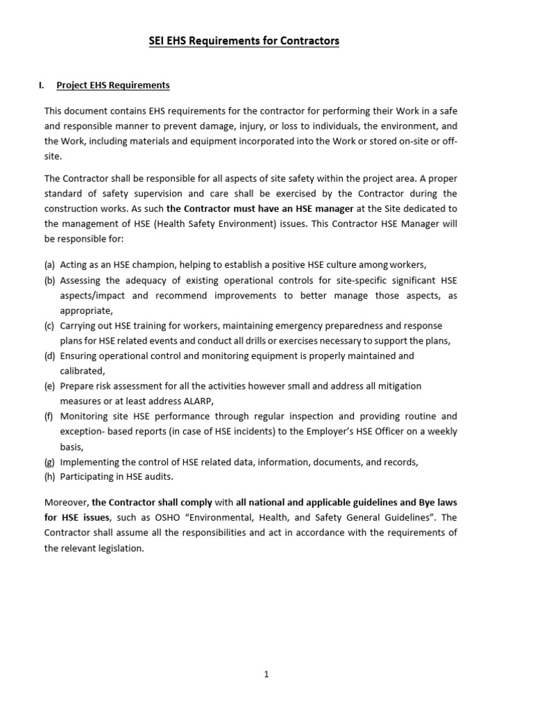 EHS Contractor Requirements Guide | PDF | Personal Protective Equipment | Occupational Safety ...