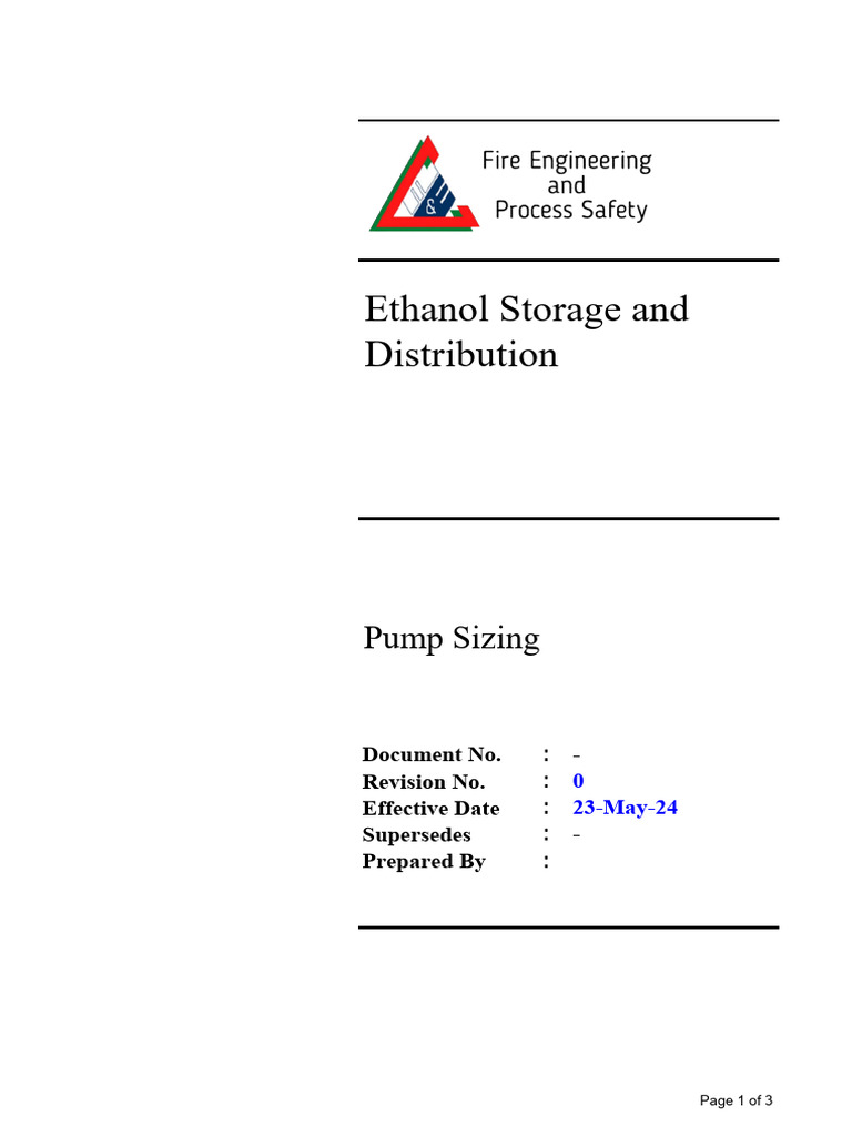 Ethanol Pump Sizing Calculation | PDF | Pressure | Pump