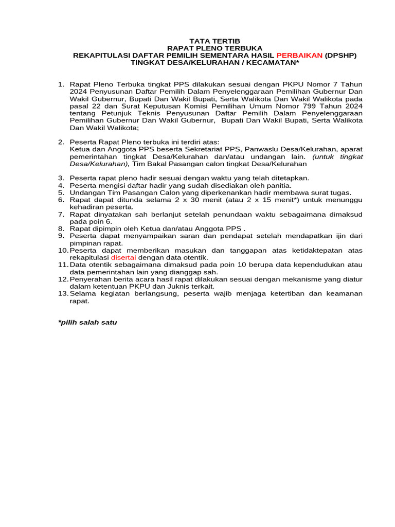 04 Draft Tatib Rekap DPSHP Tingkat PPS PPK | PDF