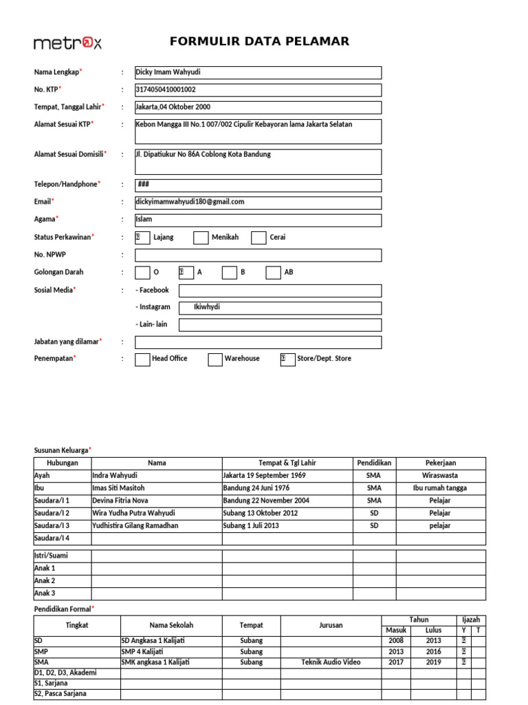31 - Formulir Data Pelamar | PDF