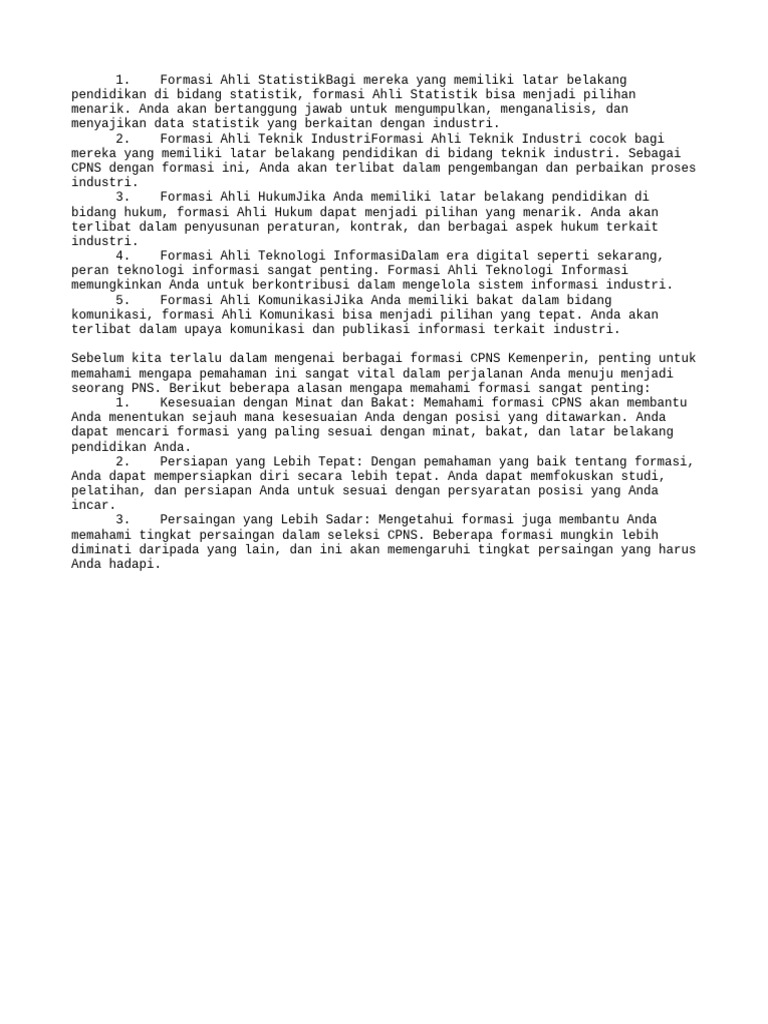 Macam-Macam Formasi Kemenperin | PDF