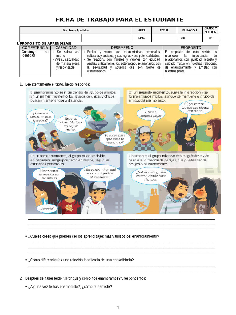 UNIDAD 2 - FICHA - SEM 3 - DPCC 3° | PDF | La sexualidad humana | Amor