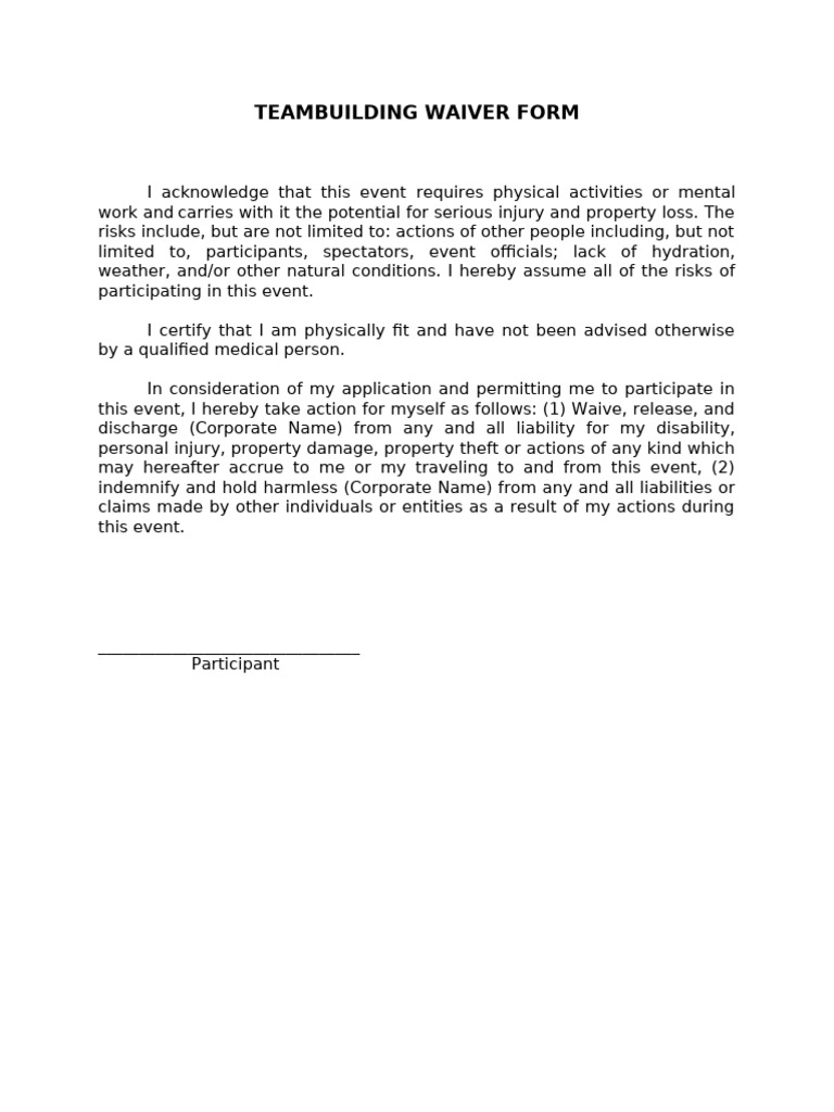 Teambuidling Waiver Form | PDF