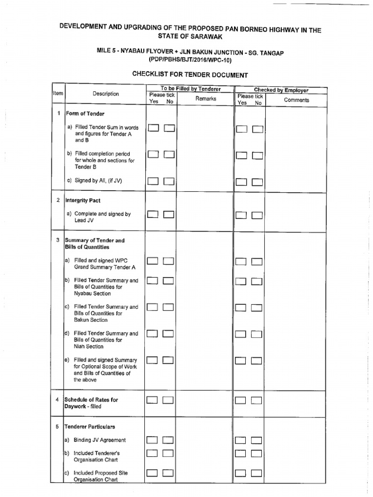 Tender Checklist - Sample | PDF
