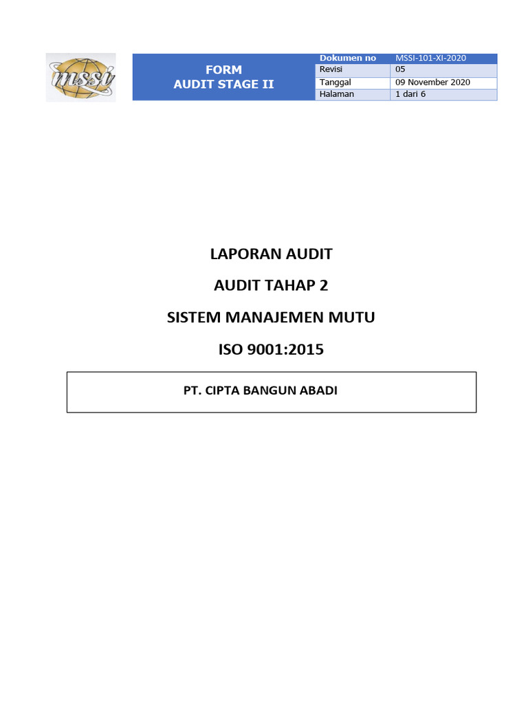 PT Cba Audit Stage II Qms - 9001-2015 | PDF