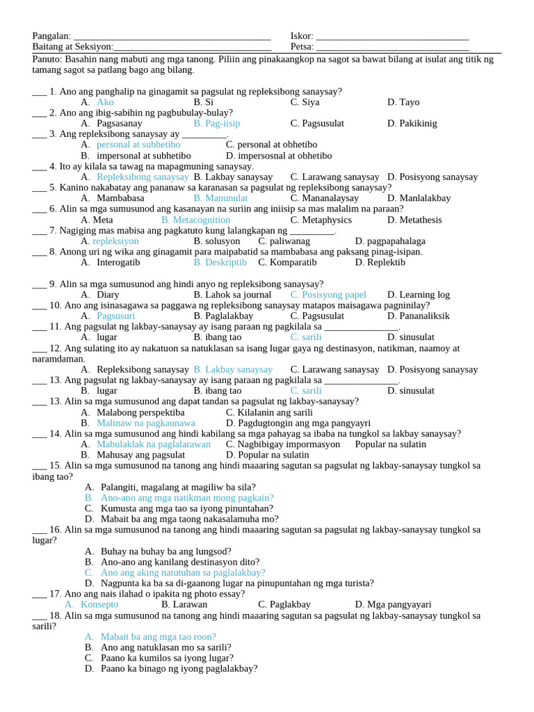 Long Quiz (2nd Quarter) | PDF