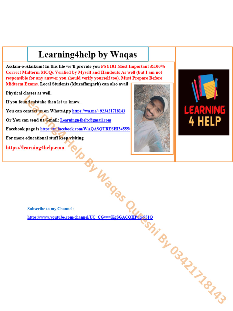 PSY101 Midterm by Learning4Help | PDF