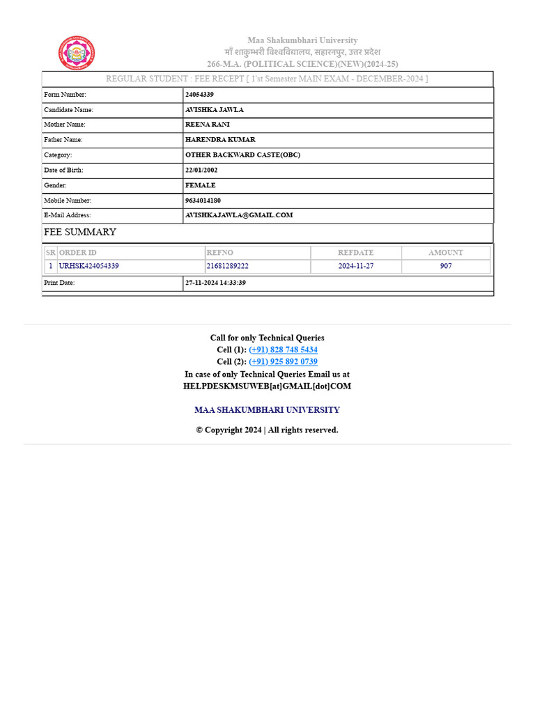 Registration Fee Receipt 5 | PDF