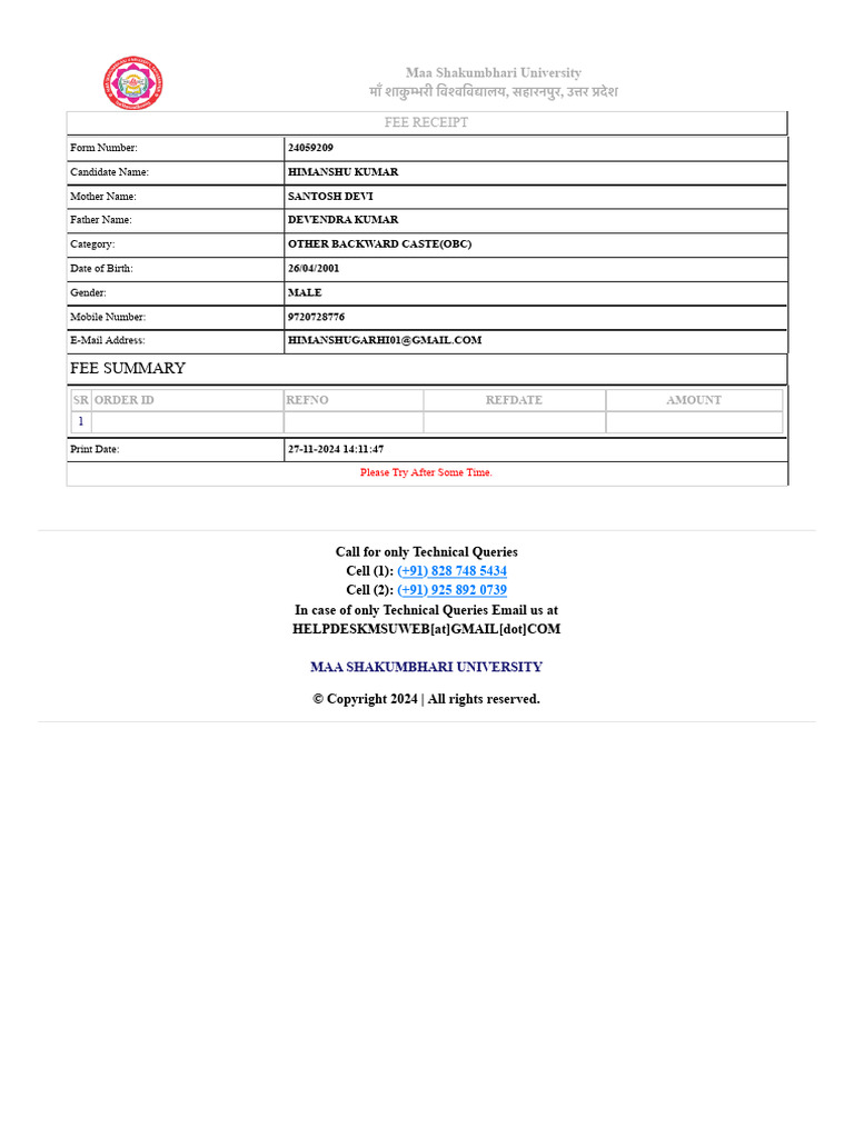 Registration Fee Receipt | PDF