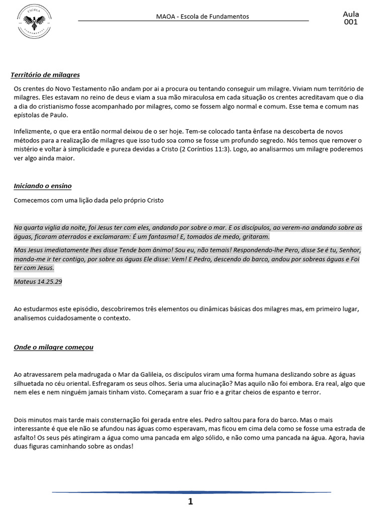 02 - ENTENDENDO O MEU E O SEU MILAGRE - AULA 002 | PDF | Fé | Jesus