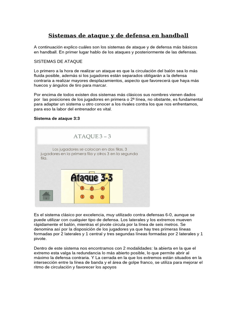 Sistemas de Ataque y Defensa en Handball | PDF | Defensor (Asociación ...