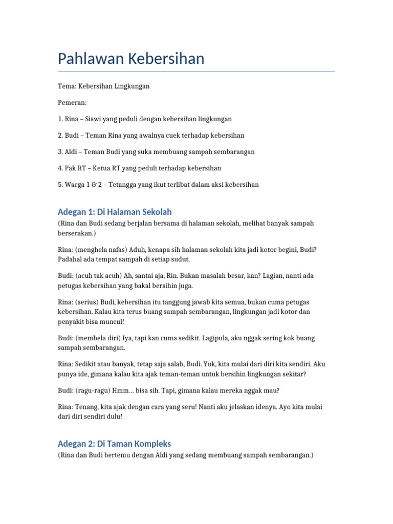 Naskah Drama Pahlawan Kebersihan | PDF