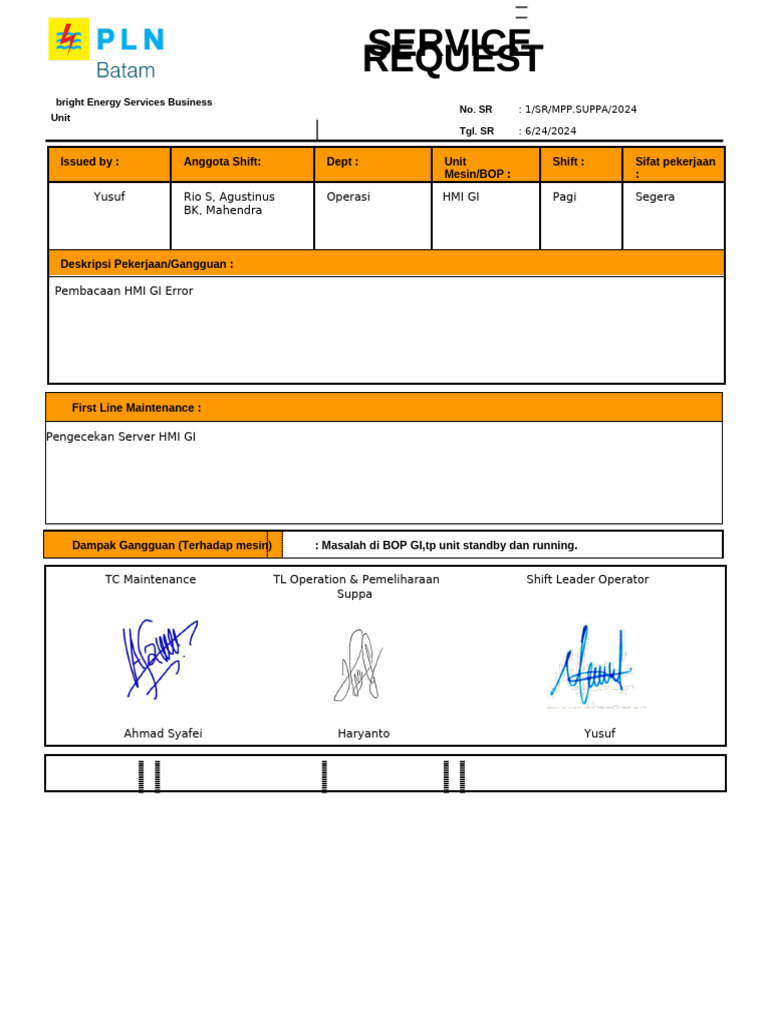 Service Request - 1 - Pengecekan Server HMI GI | PDF