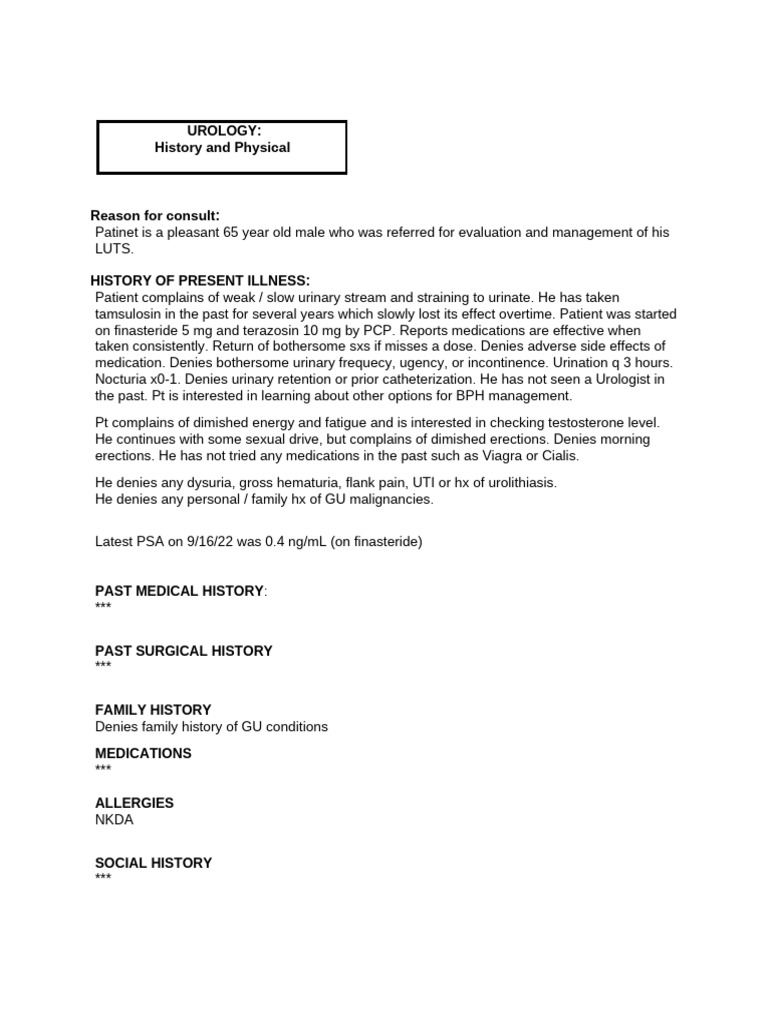 Urology LUTS and ED SOAP Note | PDF | Prostate Specific Antigen ...