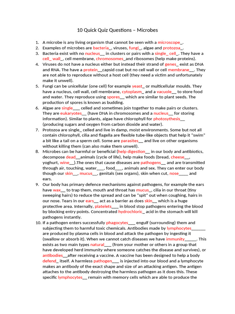 Microbes: Quick Quiz & Facts | PDF | Cell (Biology) | Microorganism