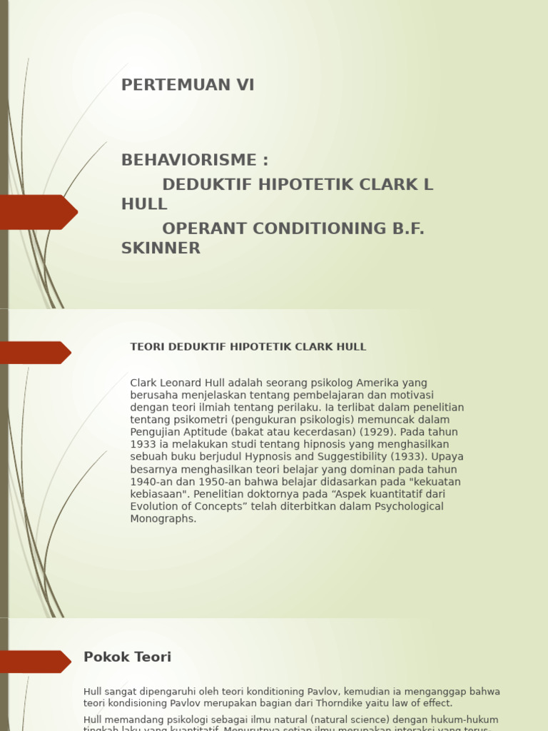 6. Ppt Pertemuan Vi Behaviorisme Hull Skinner | PDF