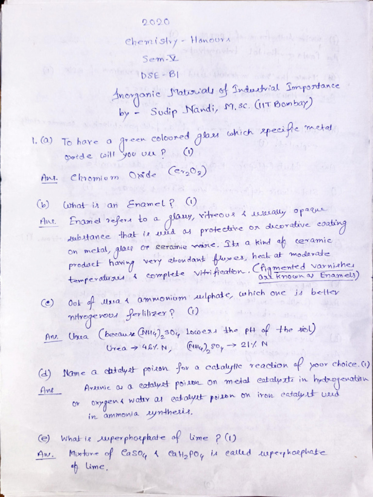 2020 DSE-B1 Answer Paper - Inorganic Material of Industrial Importance ...